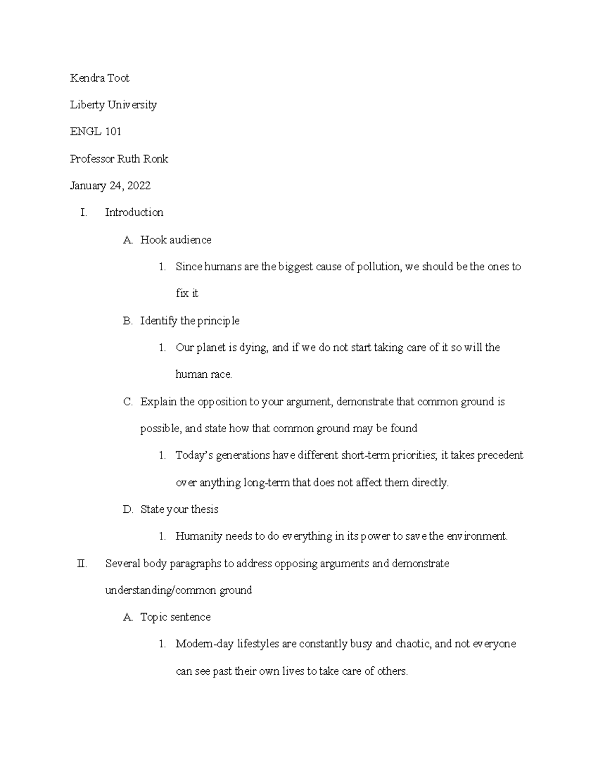 Ethical Rogerian Argument Thesis Outline Engl 101 Kendra Toot Liberty University Engl 101
