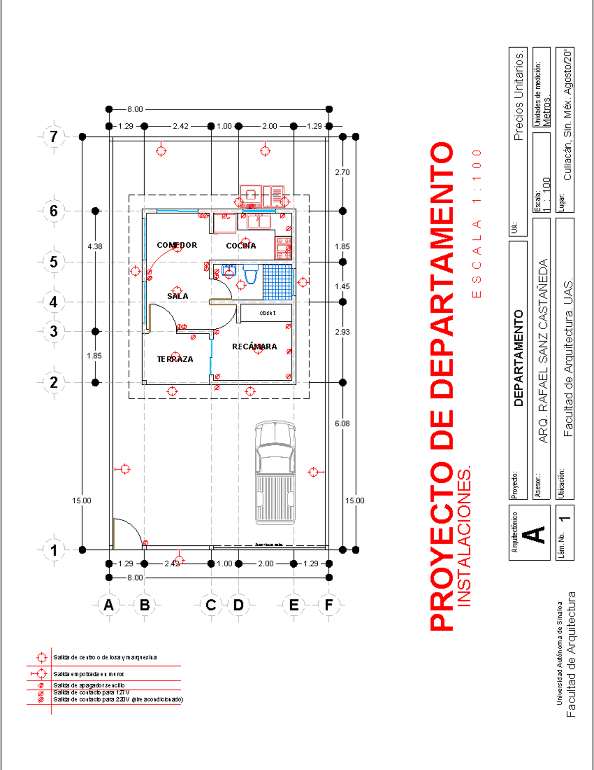 F2.6- Plano Inst Eléctrica - PROYECTO DE DEPARTAMENTO ####### A R M INSTALACIONES. E S C A L A 1 ...