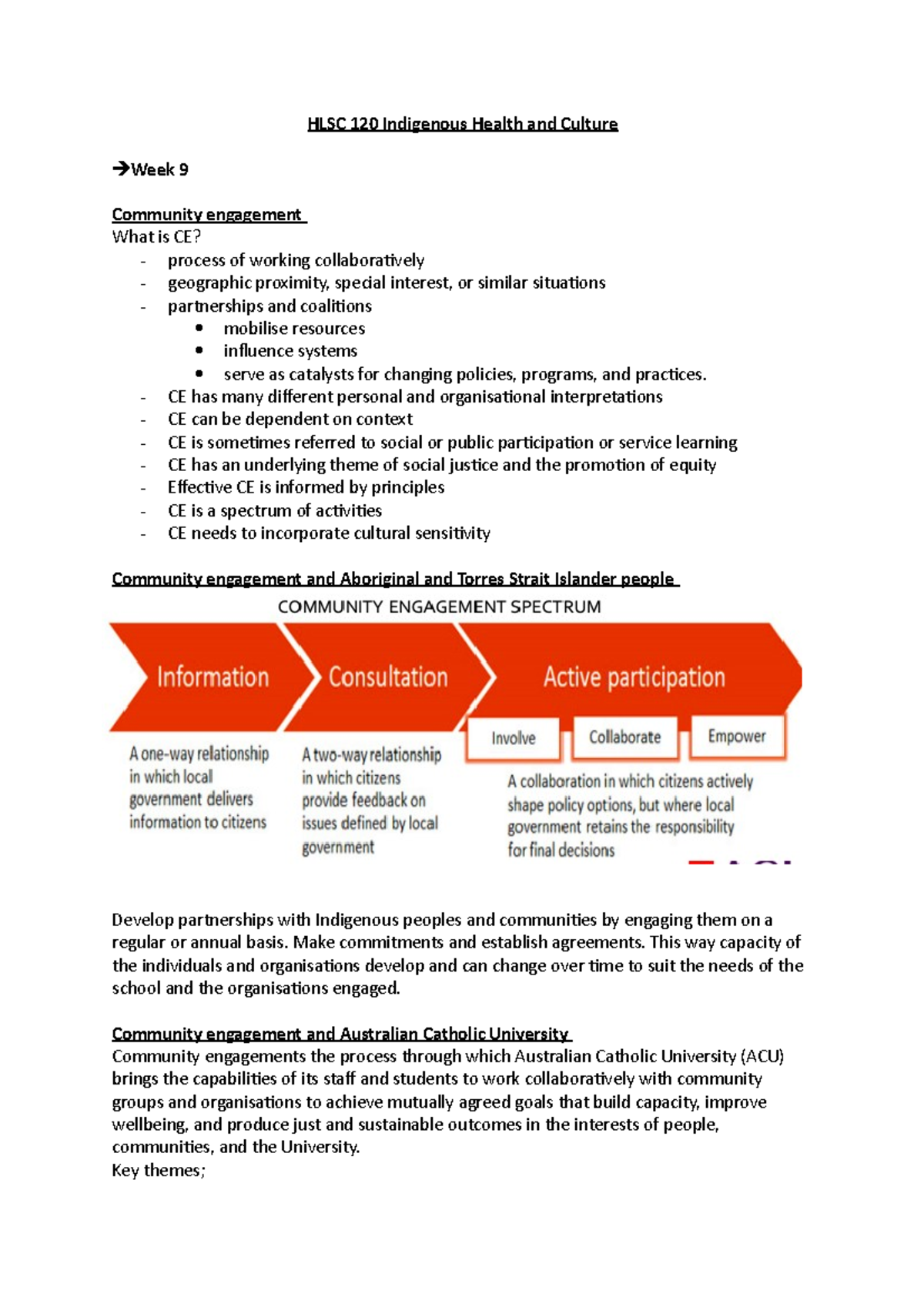 HLSC120 Lecture 9 - HLSC 120 Indigenous Health and Culture Week 9 Community engagement What is ...
