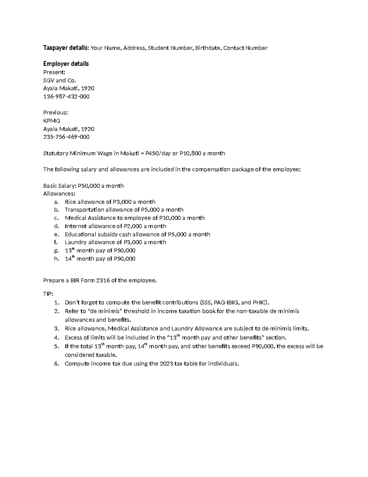 Strategic-Tax-Management Creating-BIR-Form-2316 - Taxpayer details ...