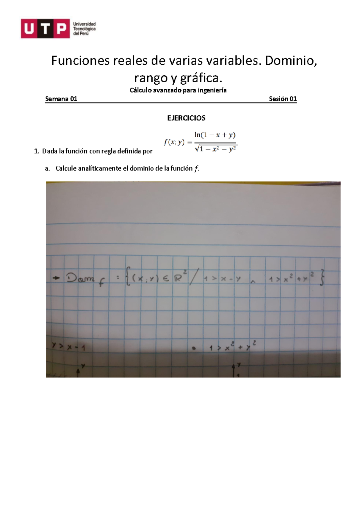 S01.s1 - Ejercicios - Funciones reales de varias variables. Dominio, rango y gráfica. Cálculo ...