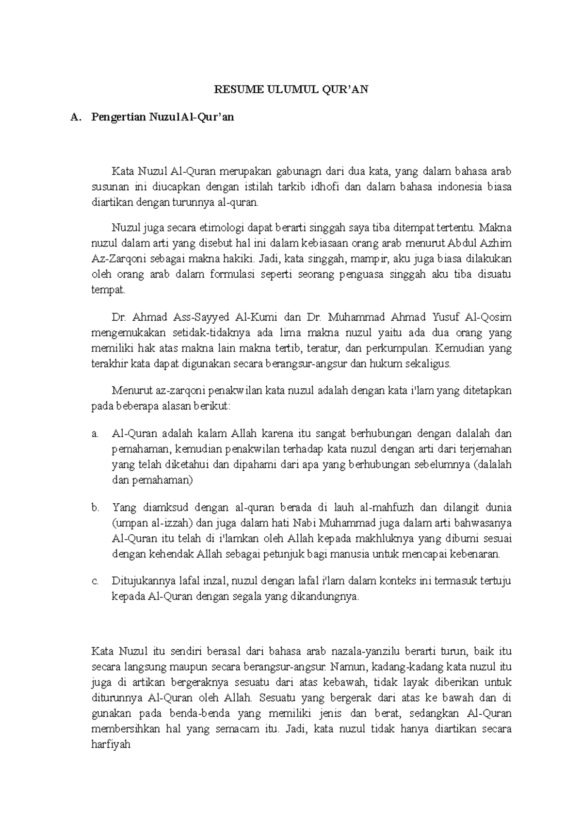 Ulumul QUR'AN 6 (Pengertian Nuzul Al-Qur’an) - RESUME ULUMUL QUR’AN A ...