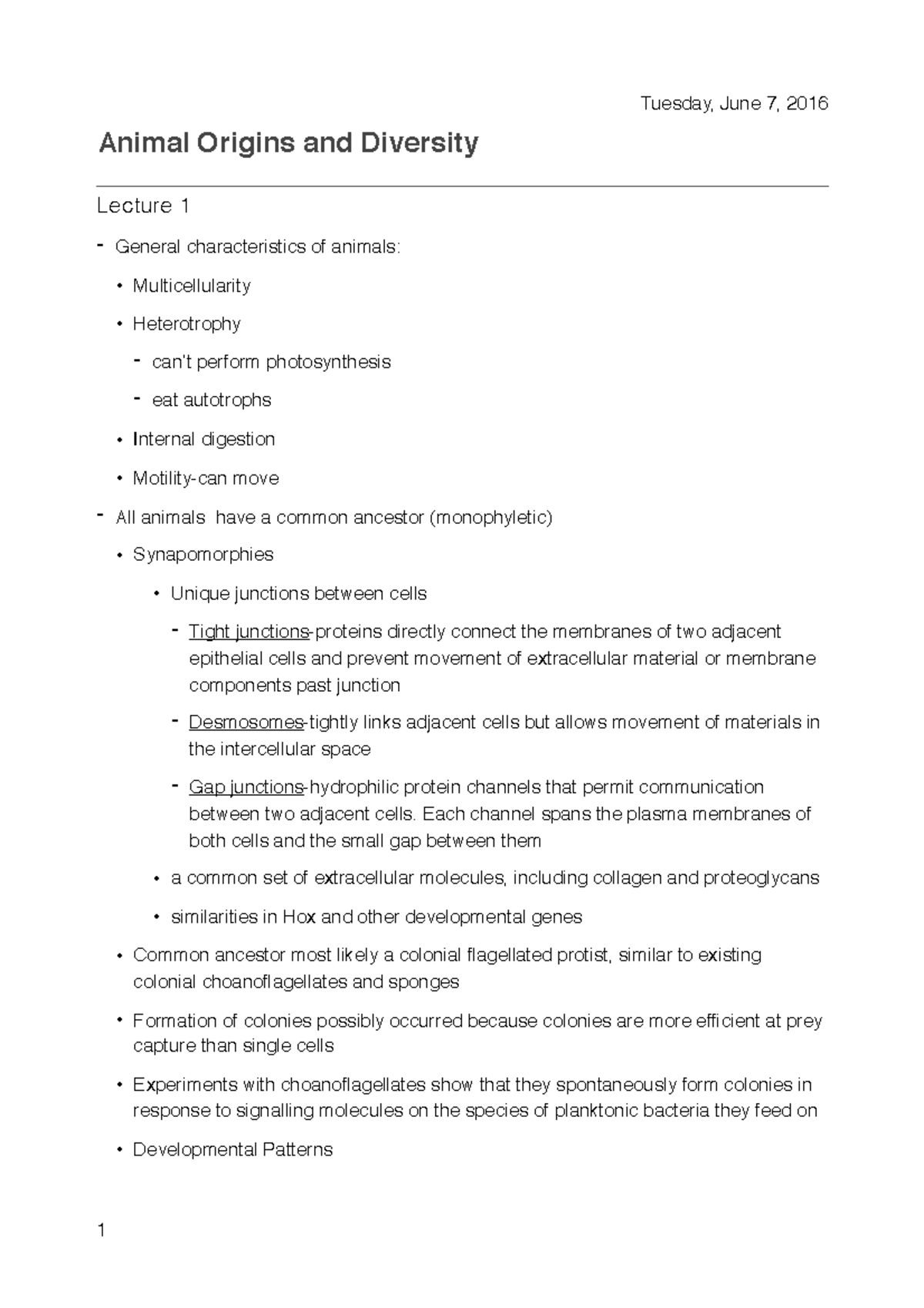 Lecture notes, lectures 1-7,9-11,13,14 - Animal Origins and Diversity ...
