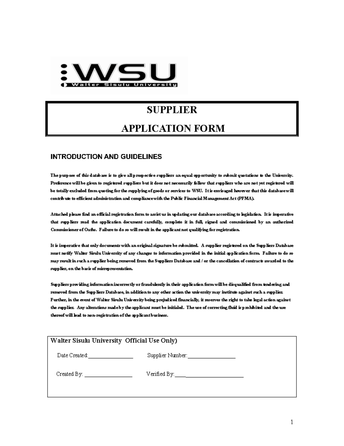 Wsu Supplier Database Application Form3 Supplier Application Form