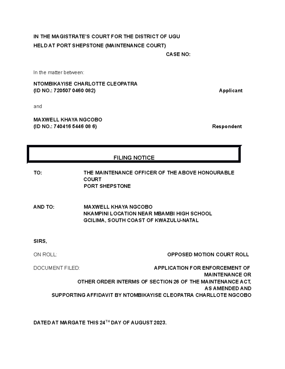 Affidavit Ngcobo - APPLICATION FOR VARRIATION OPPOSING PAPERS - IN THE ...