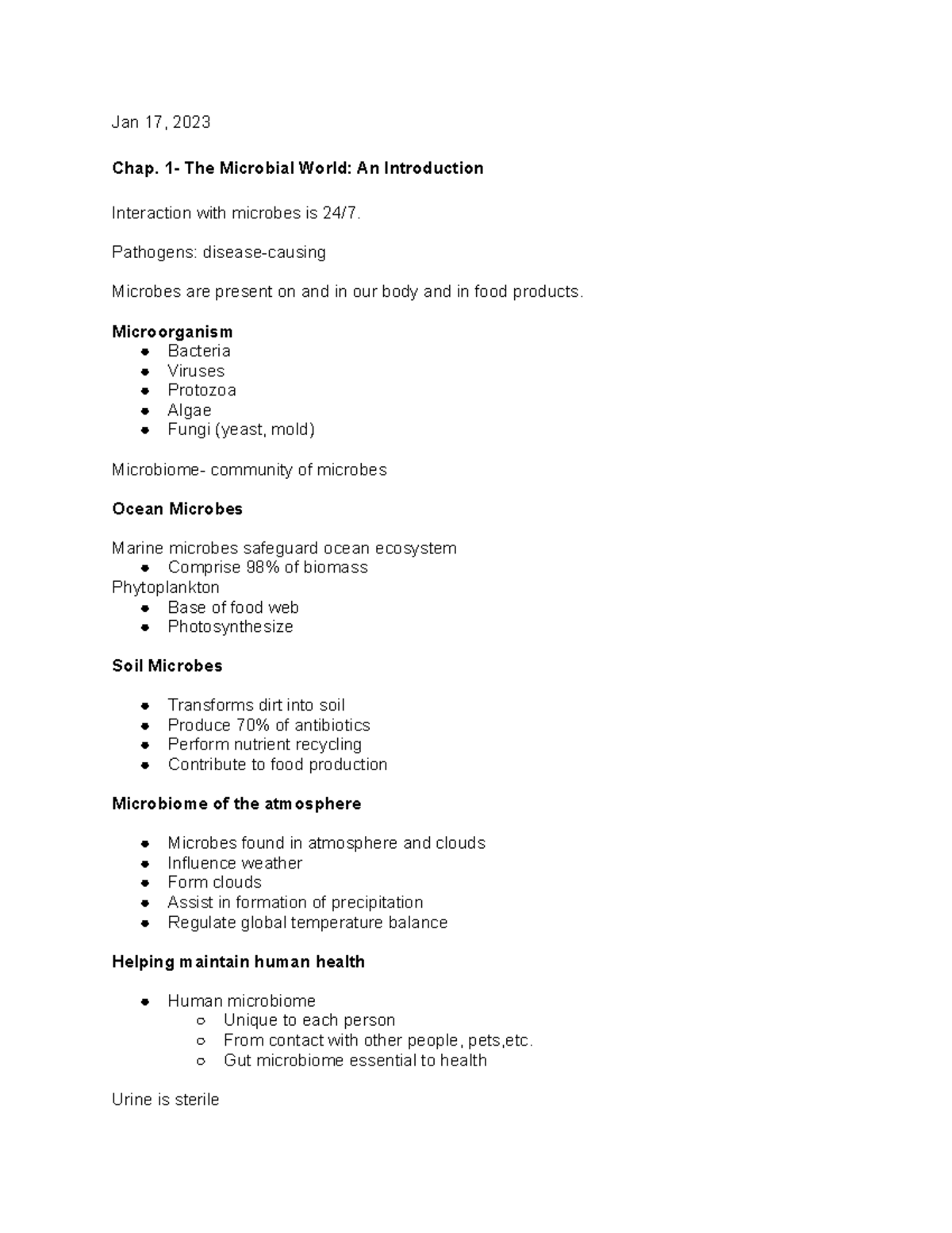 Microbio 106 - Lecture notes of Chap. 1- The Microbial World: An ...
