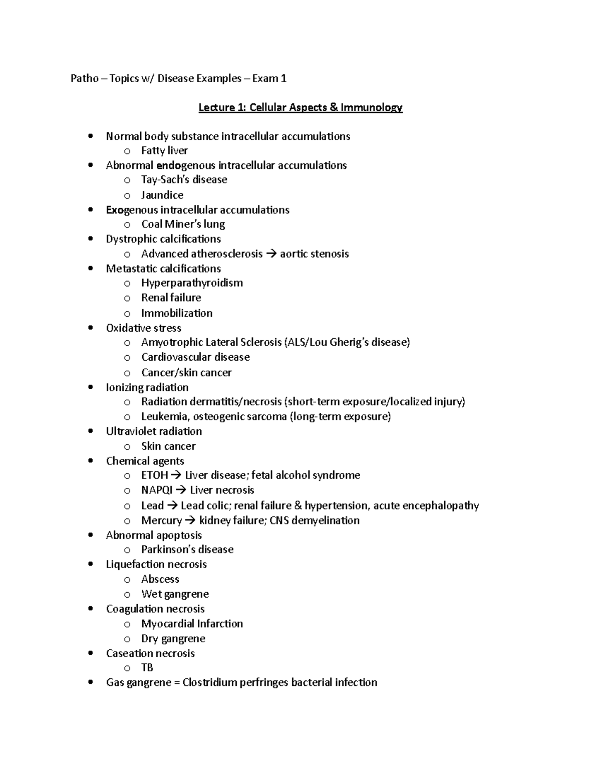 Patho Exam 1 - Disease Examples - HNI 310 - SBU - Studocu