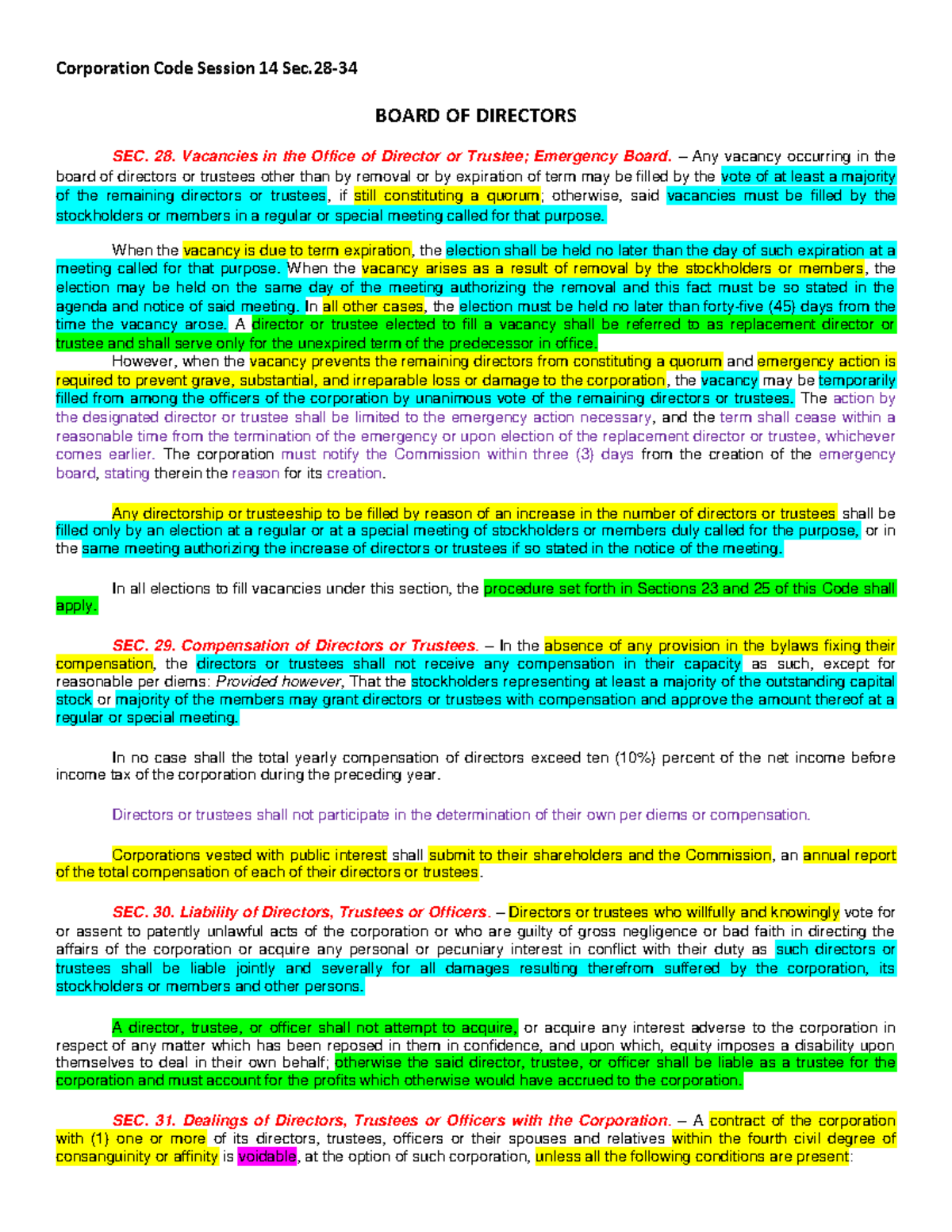 Corporation Code Session 14 Sec - 28. Vacancies in the Office of ...