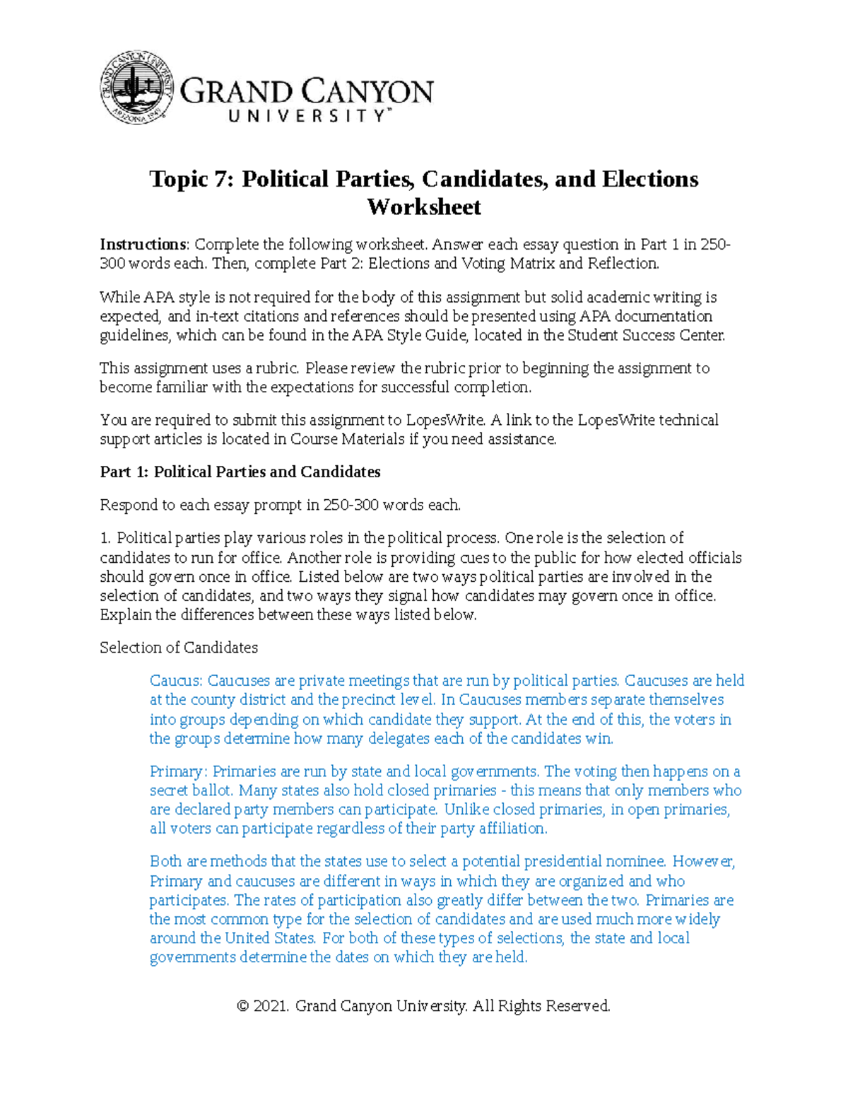GOV-140 T7 Political Parties,Candidates and Elections Worksheet final ...