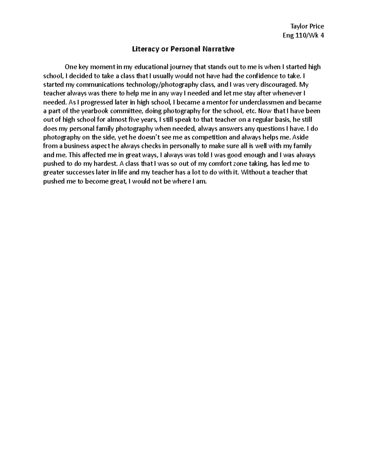 Literacy or Personal Narrative - I started my communications technology ...