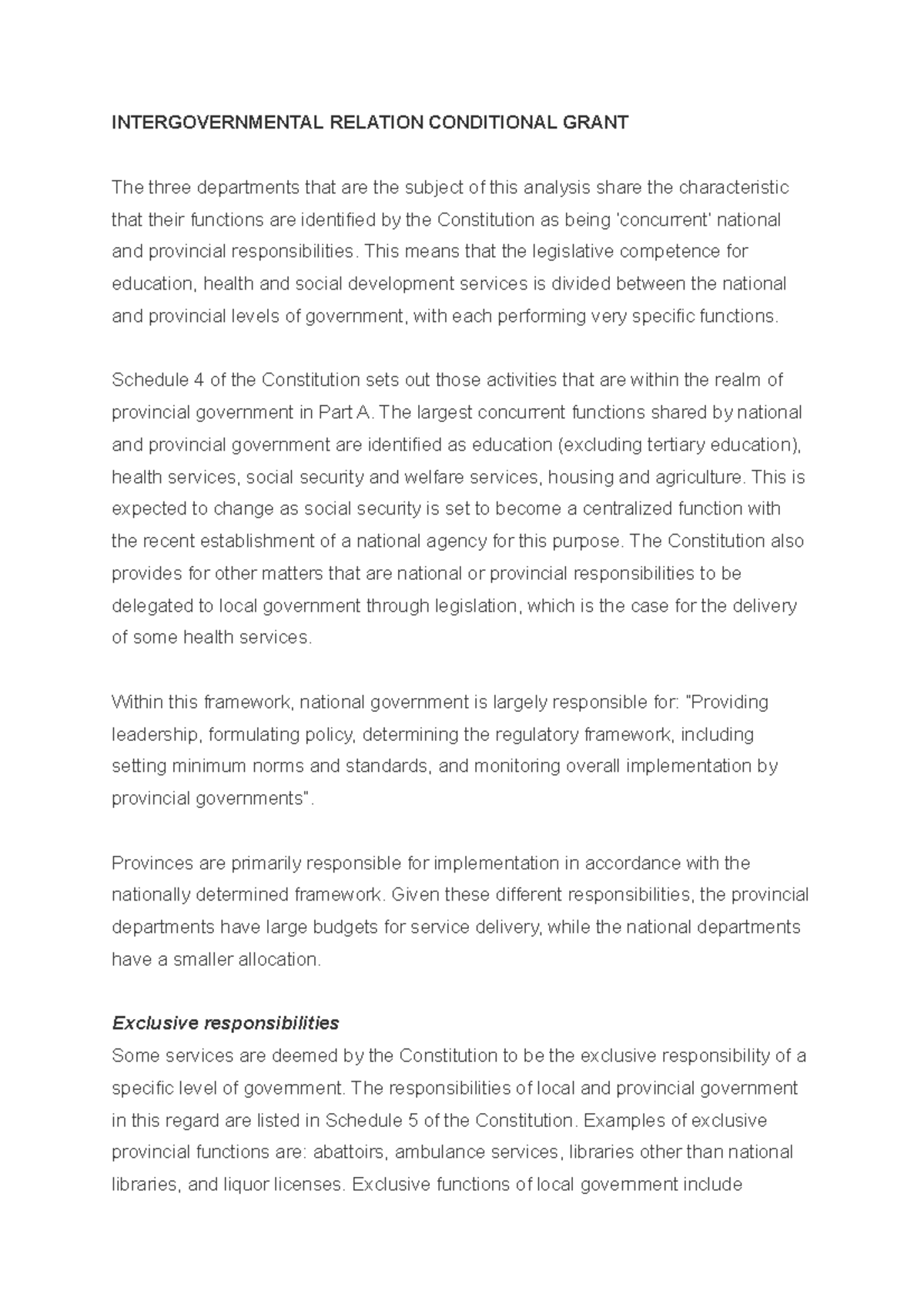 intergovernmental relations conditional grant on how this grant works ...