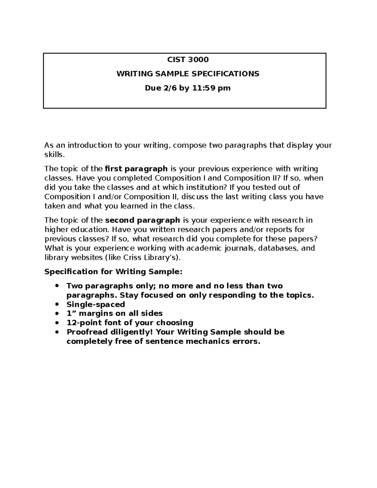 Writing Sample For Proposal or Memos - As an introduction to your ...