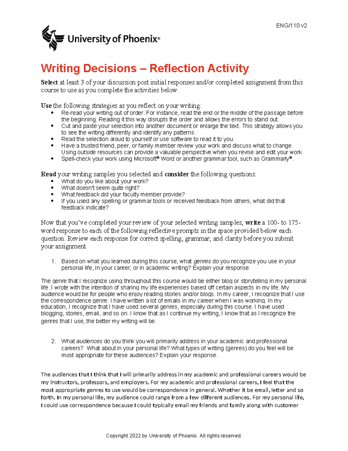 Eng110 v2 wk5 writing decisions reflection activity - ENG/110 v Writing ...