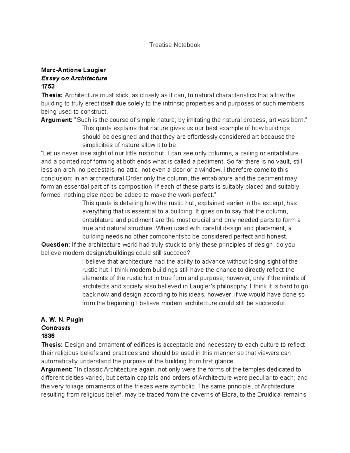 Treatise Notebook - Treatise Notebook Marc-Antione Laugier Essay on ...