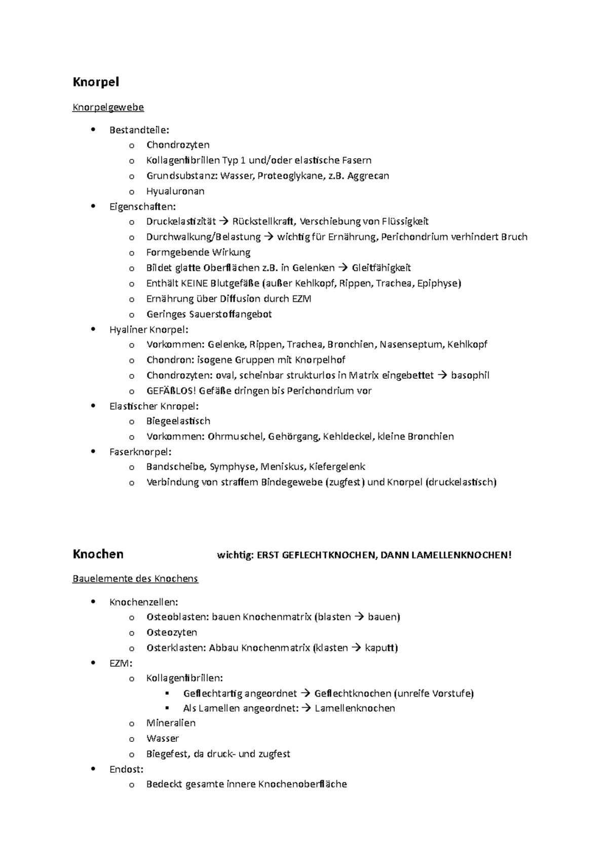 Histologie Stützgewebe - Knorpel Knorpelgewebe Bestandteile: o o ...