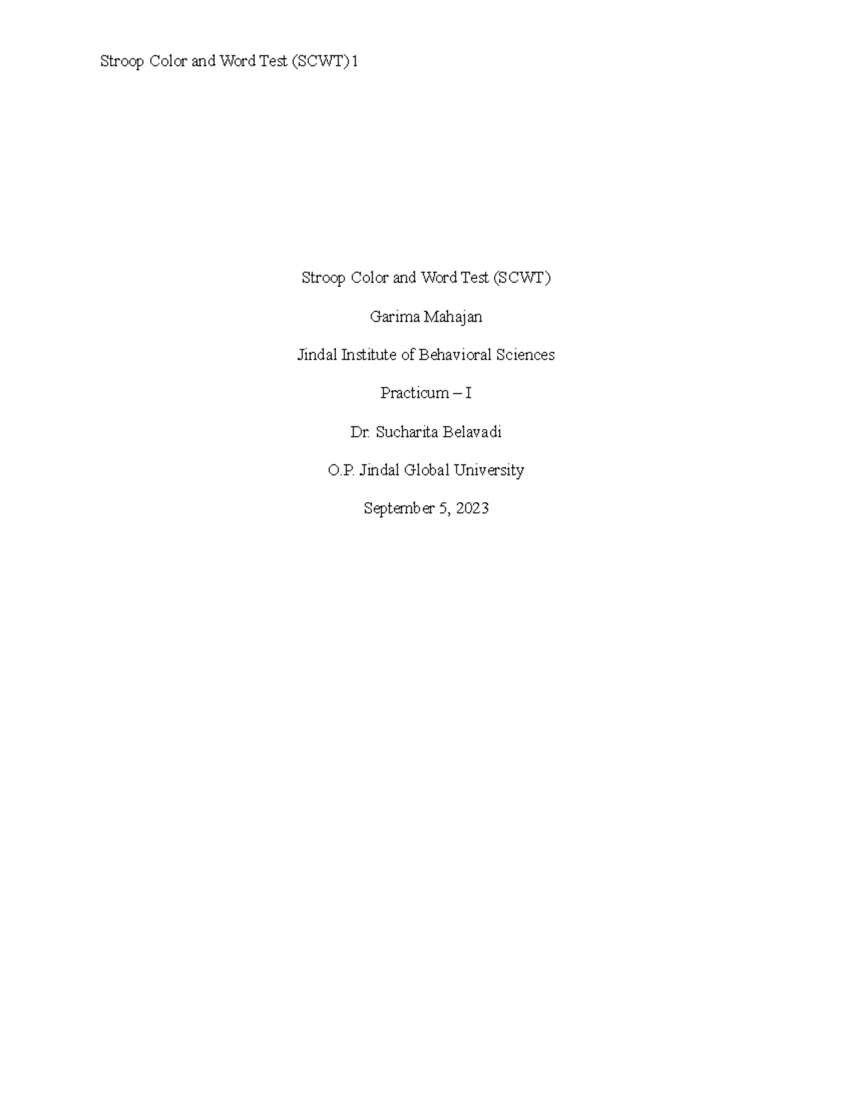 Stroop Test Interpretive Laboratory Report APA-7 Style - Stroop Color ...