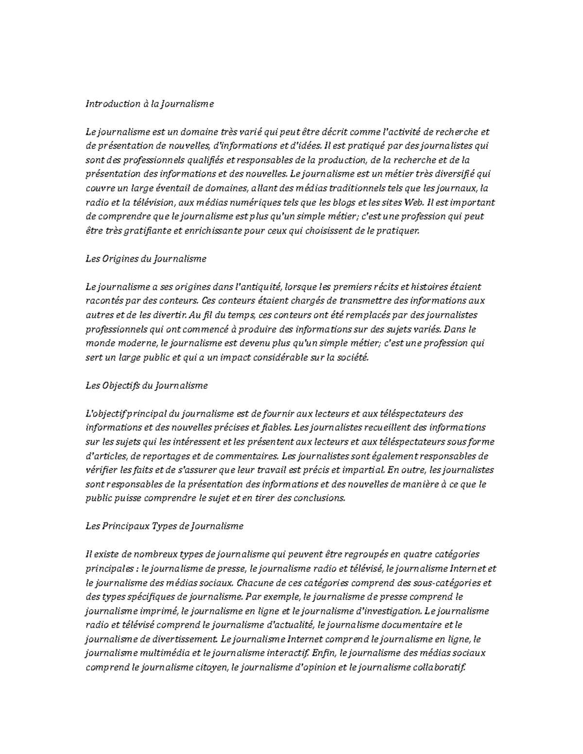 Journalism Study Notes - Introduction à la Journalisme Le journalisme ...