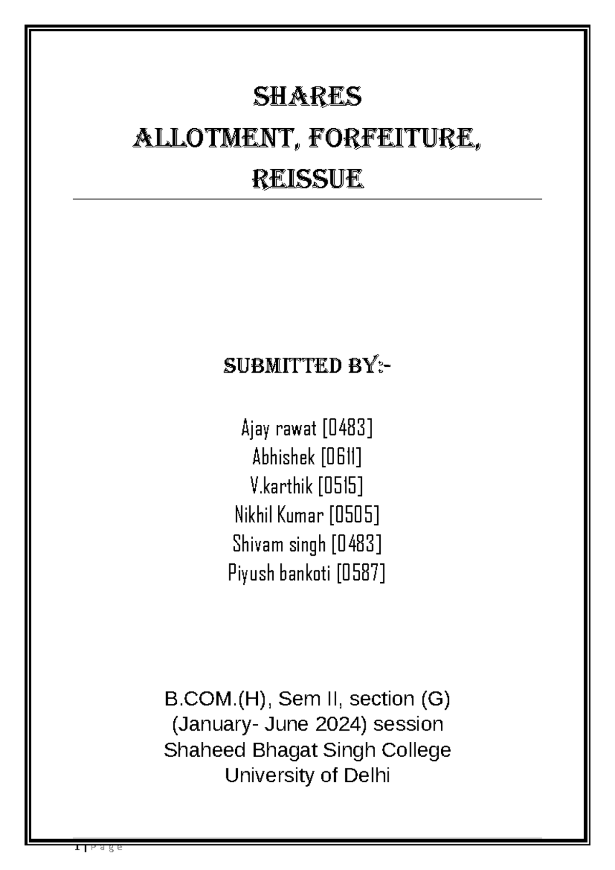 Shares - SHARES Allotment, Forfeiture, Reissue Submitted by:- Ajay ...