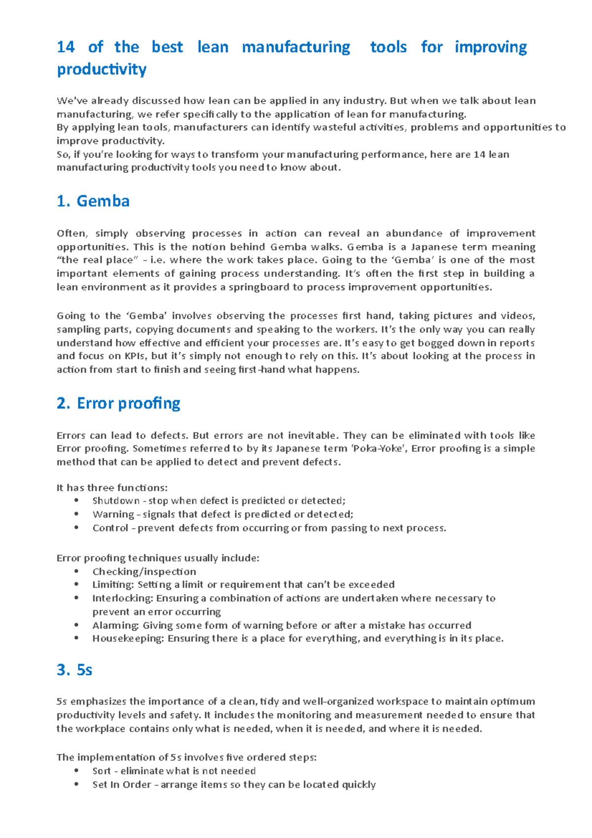 14 L ean manufacturing tools for improving productivity - 14 of the ...