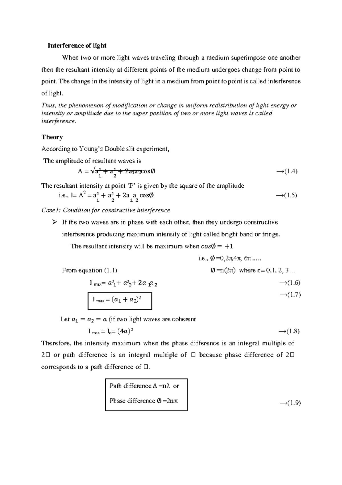 Apllied Physics removed - 1 2 1 2 Interference of light When two or more light waves traveling ...