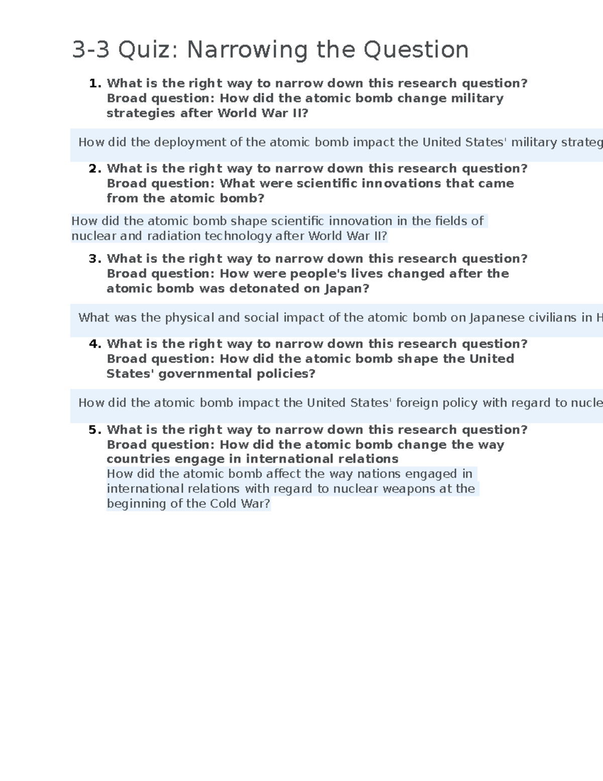 3-3 Quiz Narrowing the Question - Studocu