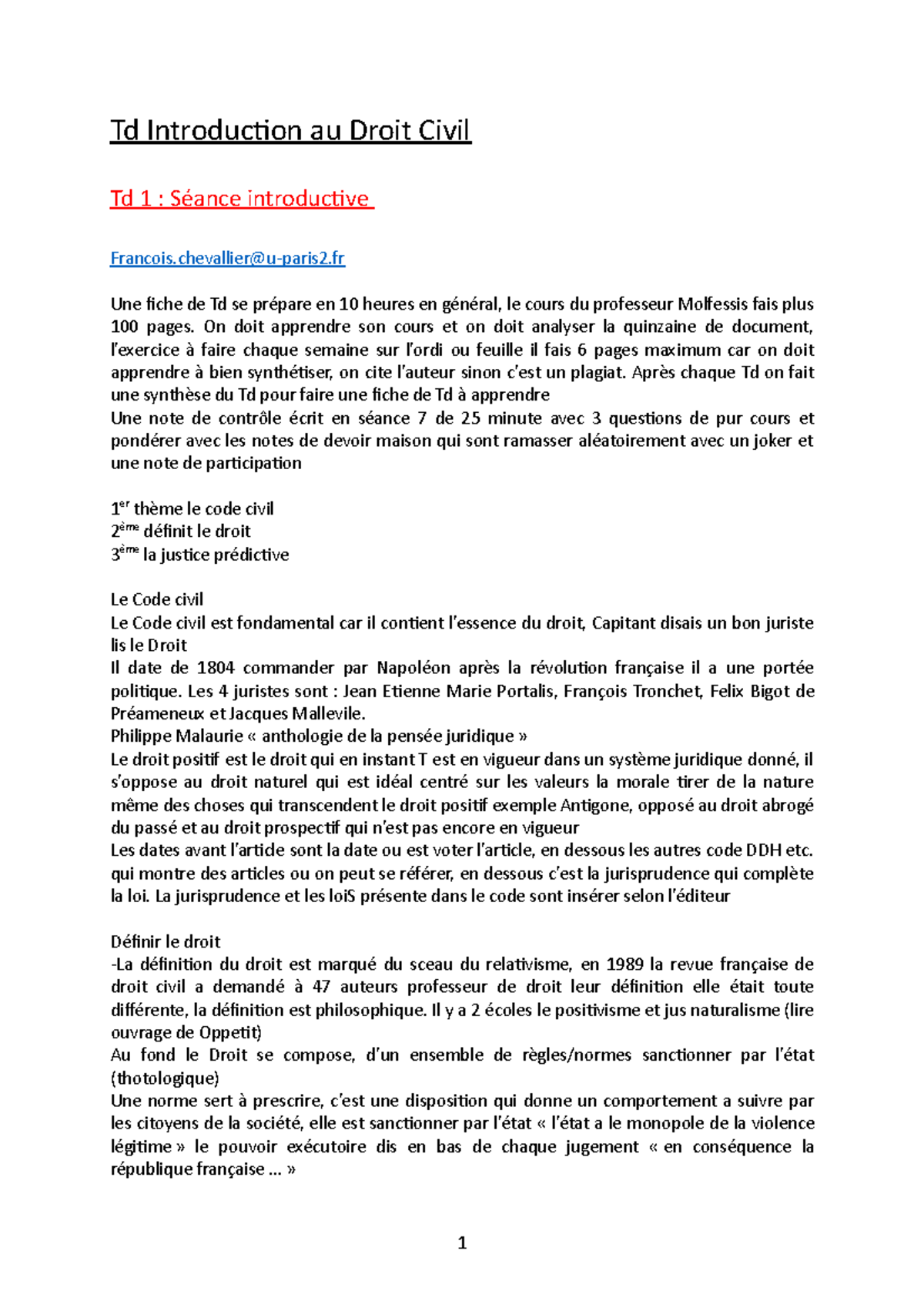 Td Droit Civil - assas - Td Introduction au Droit Civil Td 1 : Séance introductive Francois@u ...