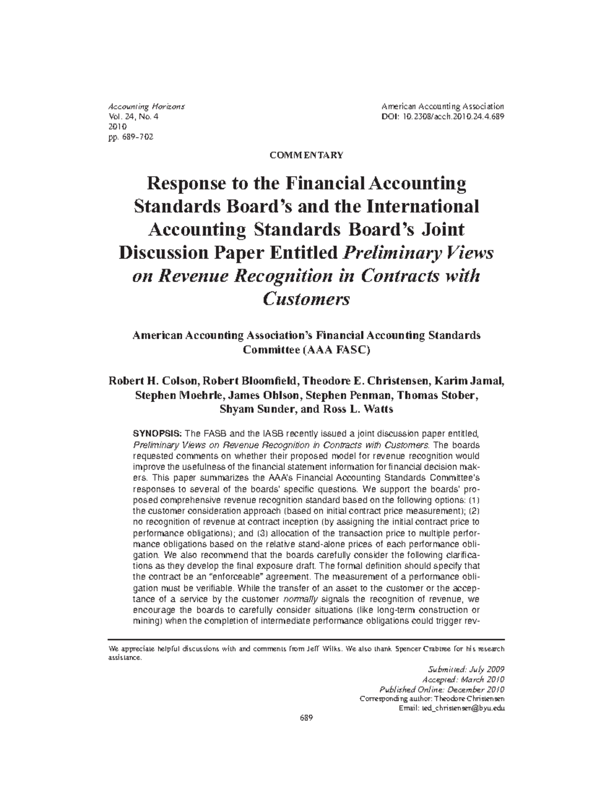 Response to the Financial Accounting Sta - Response to the Financial ...
