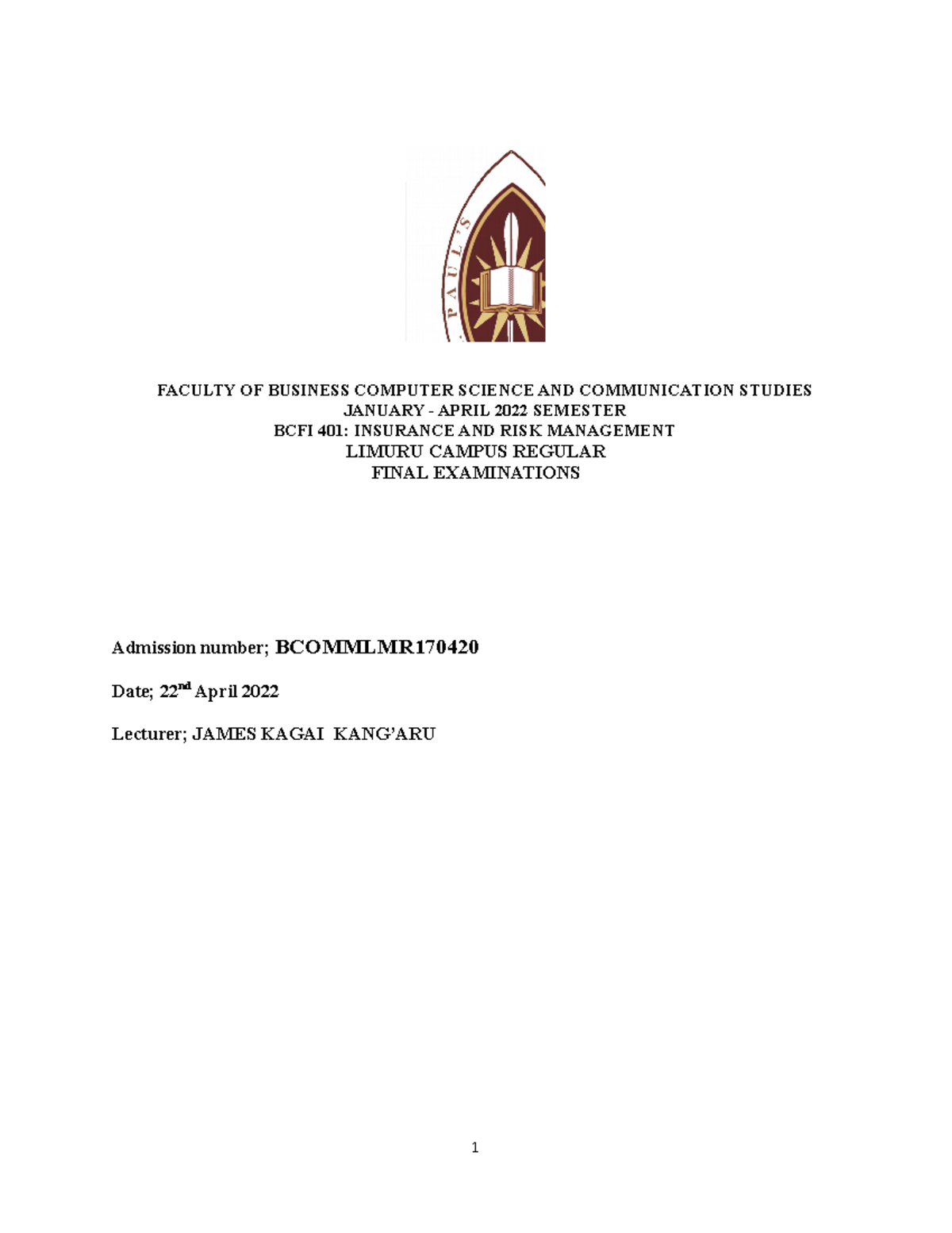 BCFI 401 final exam - nice - FACULTY OF BUSINESS COMPUTER SCIENCE AND ...