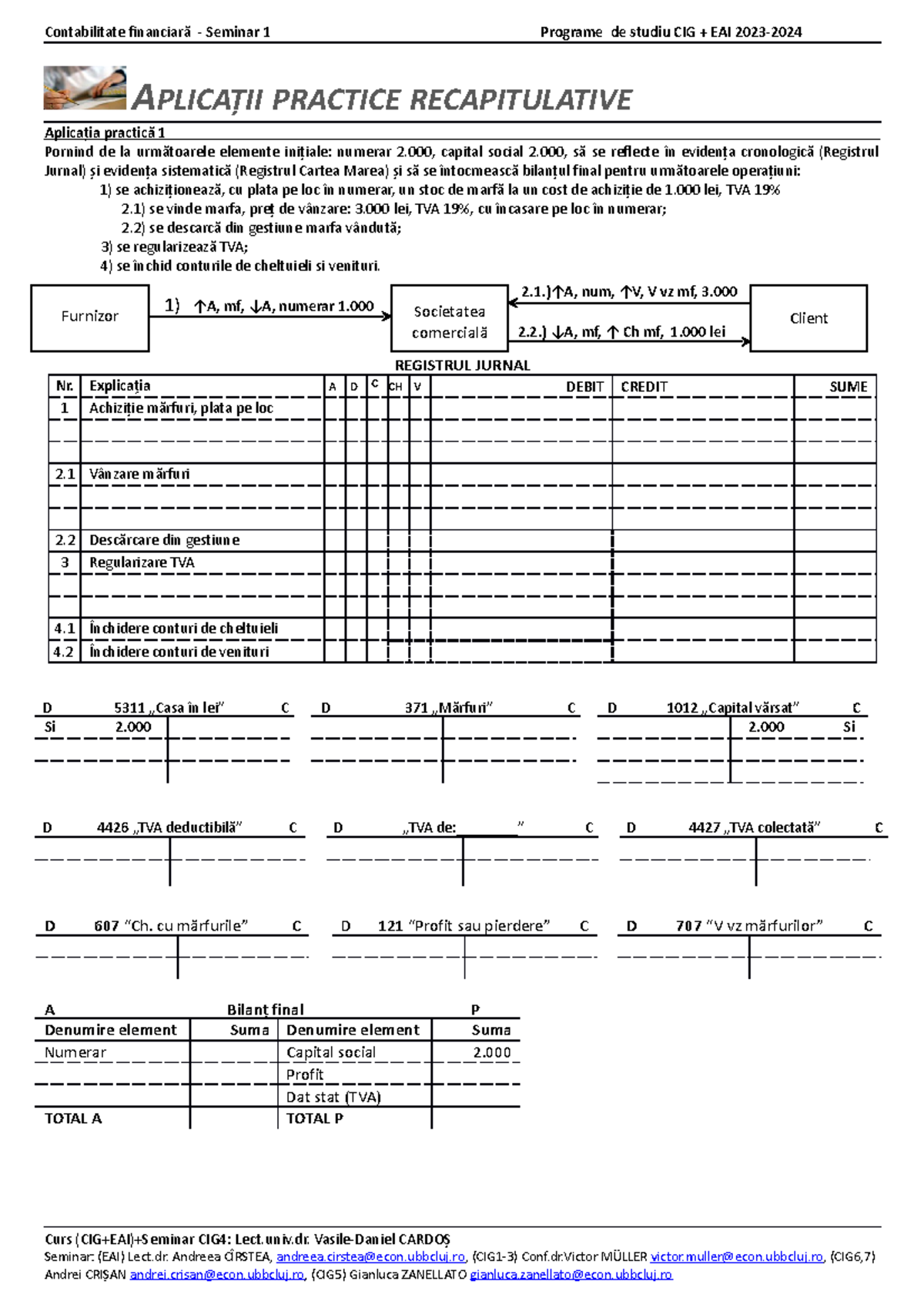 CF S01 - Recapitulare - APLICAȚII PRACTICE RECAPITULATIVE Aplicația practică 1 Pornind de la ...