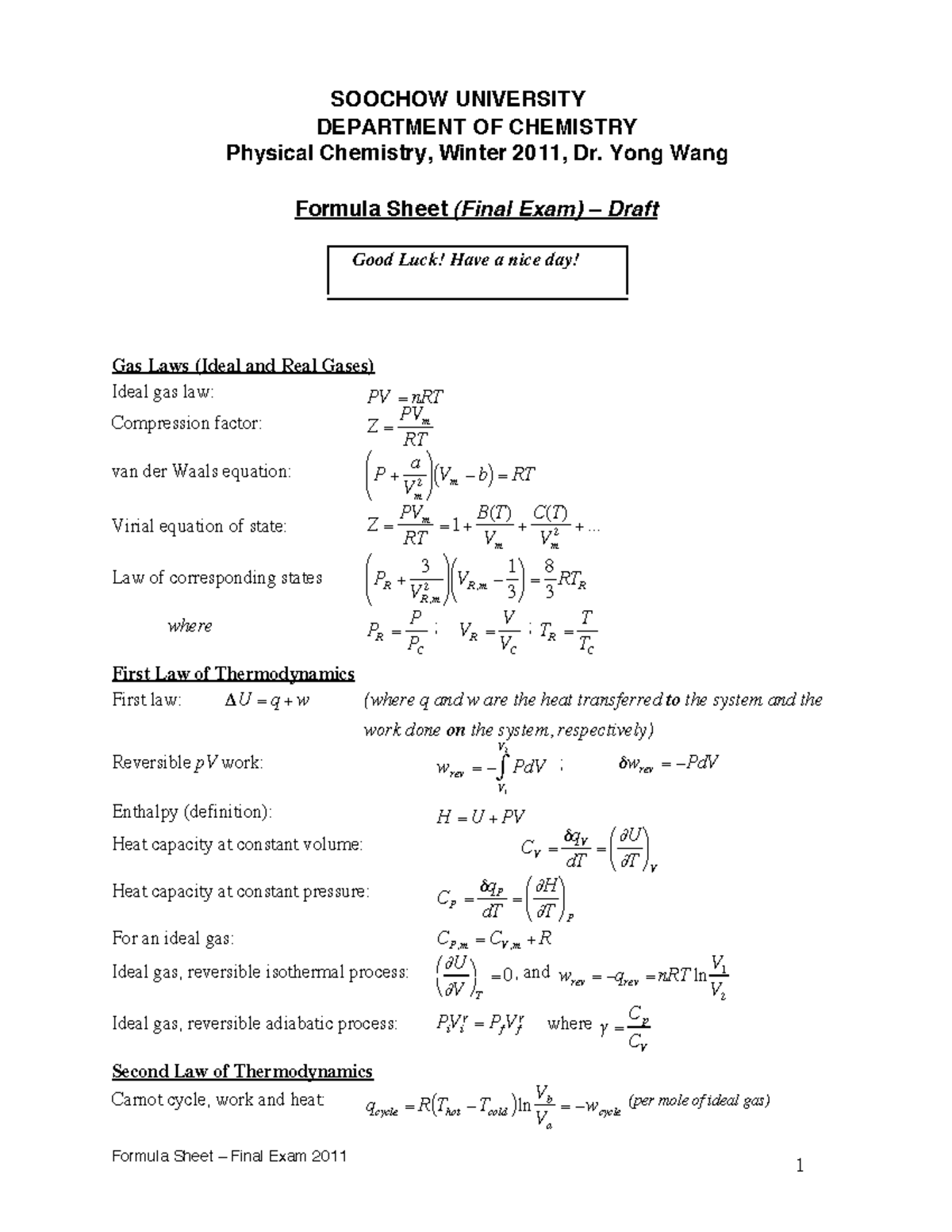Draft Formula 2019- Soochow University - Formula Sheet – Final Exam ...