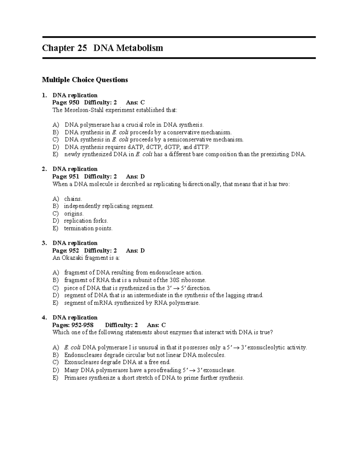 Ch25 - biochemistry - Multiple Choice Questions 1. DNA replication Page ...