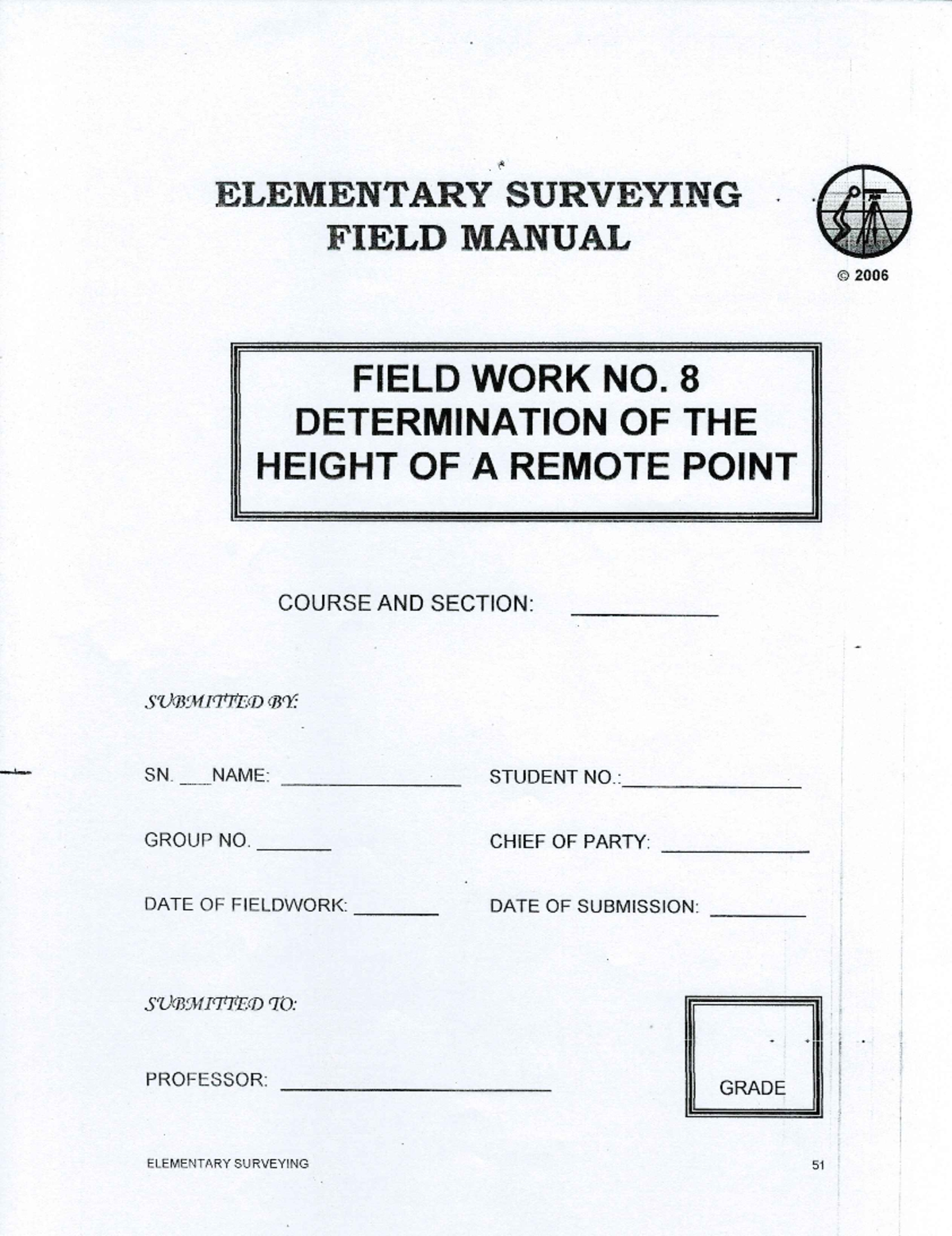 FW8 - Field Work Template - Elementary surveying - Studocu