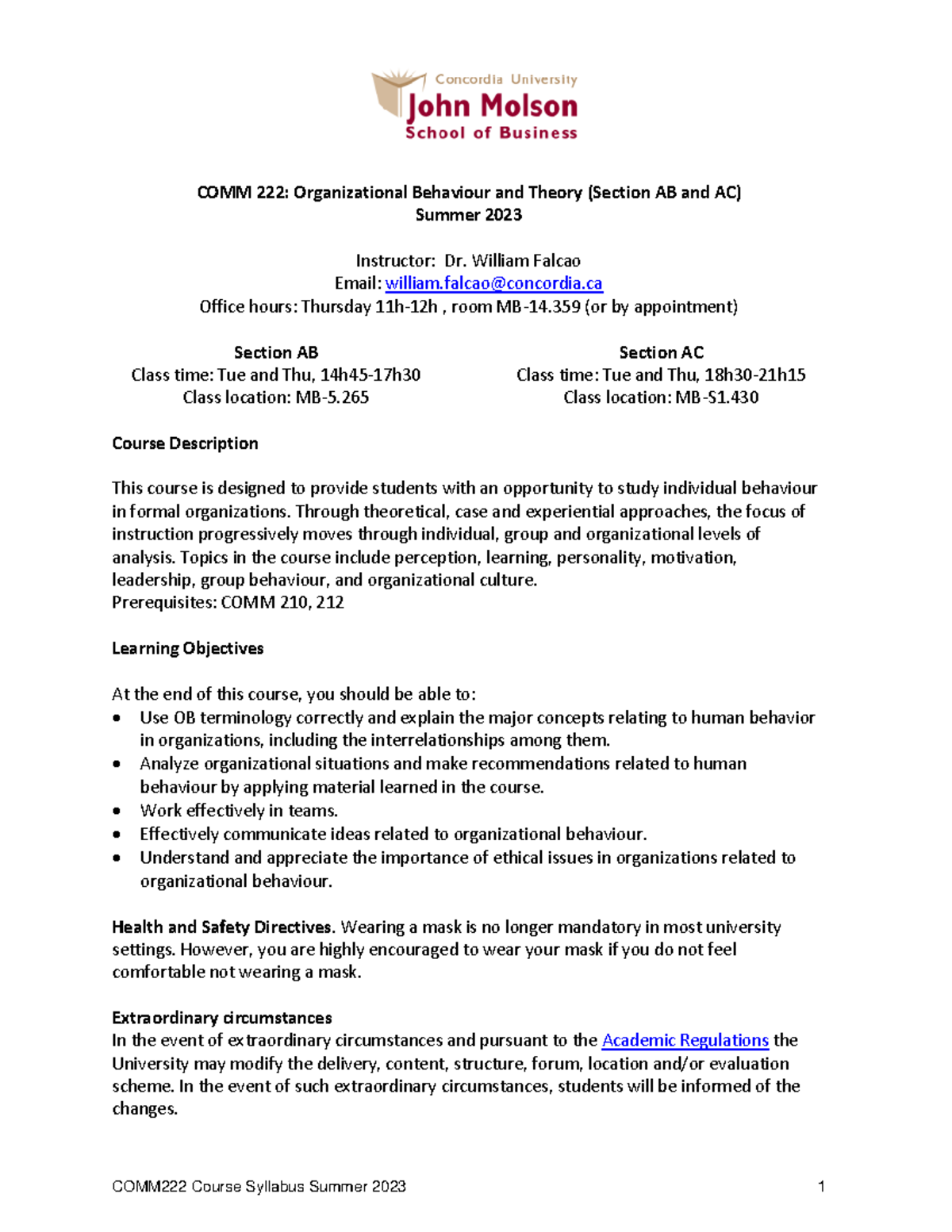 COMM222 S2023 Course Syllabus - COMM 222 - Concordia - Studocu