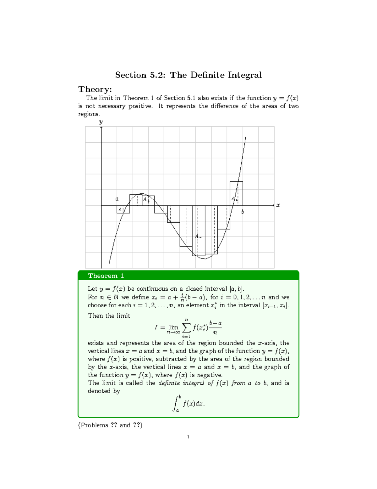 30section 5 - notes - Section 5: The Definite Integral Theory: The ...