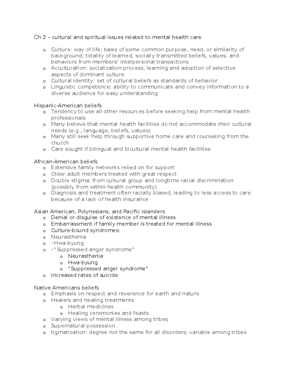 Ch 2 - Mental health - Ch 2 – cultural and spiritual issues related to ...