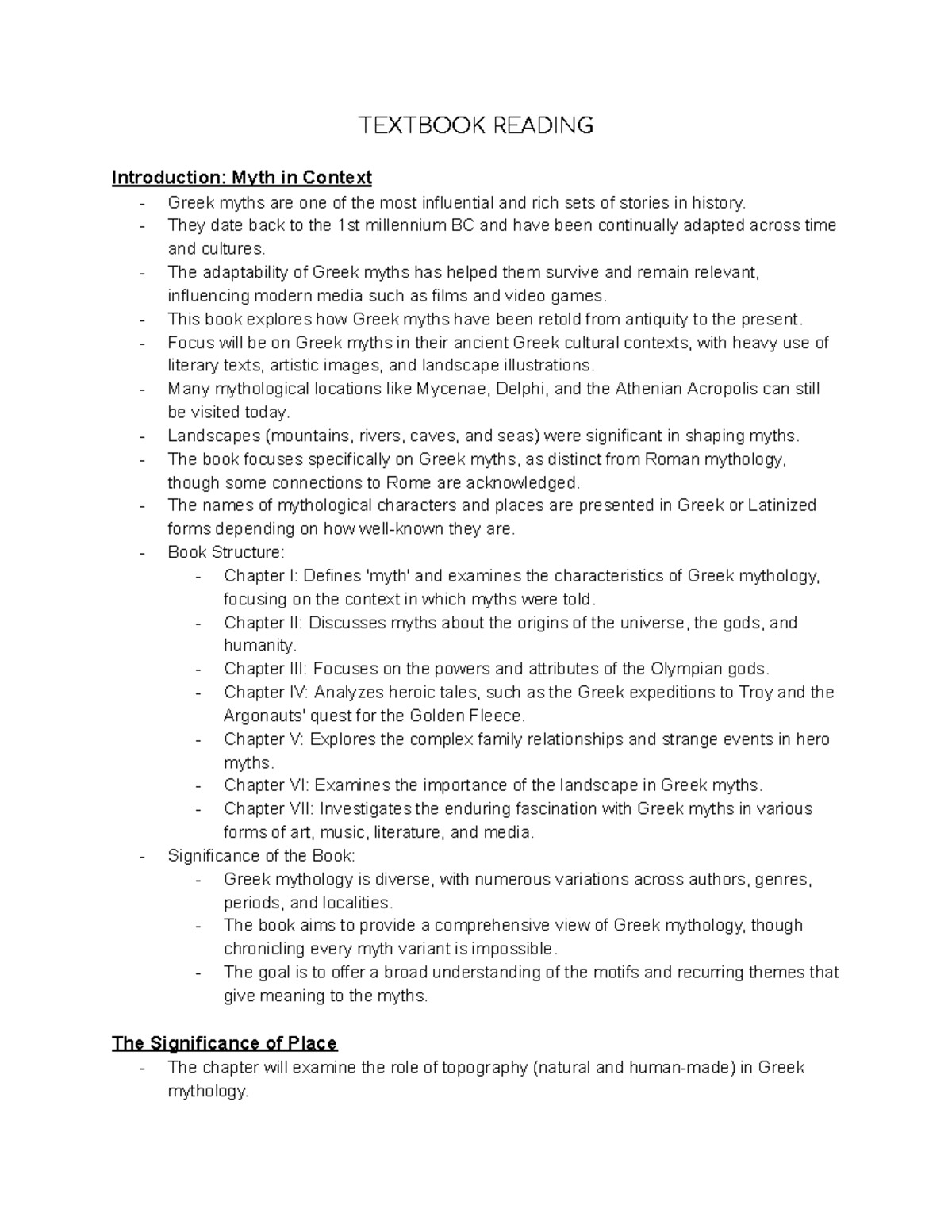 Tips to Success - TEXTBOOK READING Introduction: Myth in Context ...