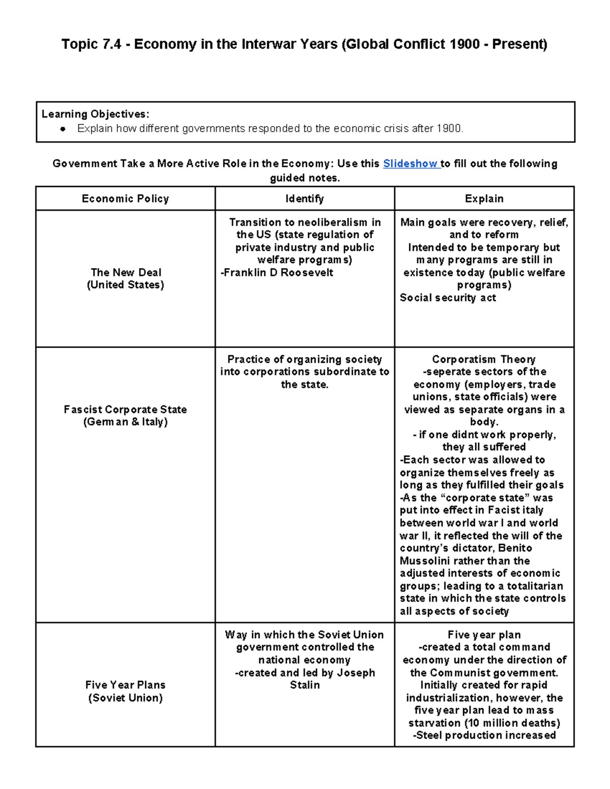Copy of 7.4 - Notes - Topic 7 - Economy in the Interwar Years (Global ...