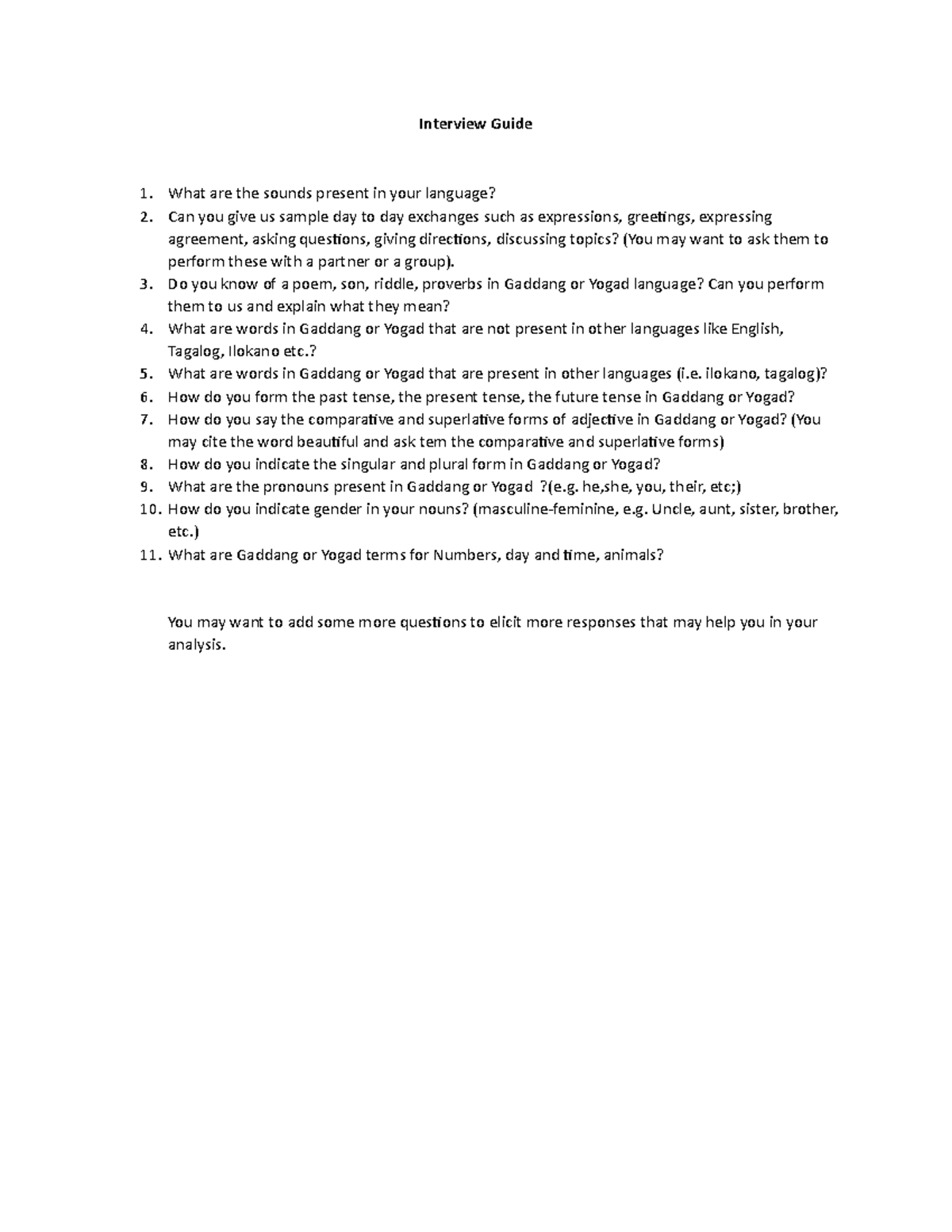 Interview Guide - Interview Guide What are the sounds present in your ...