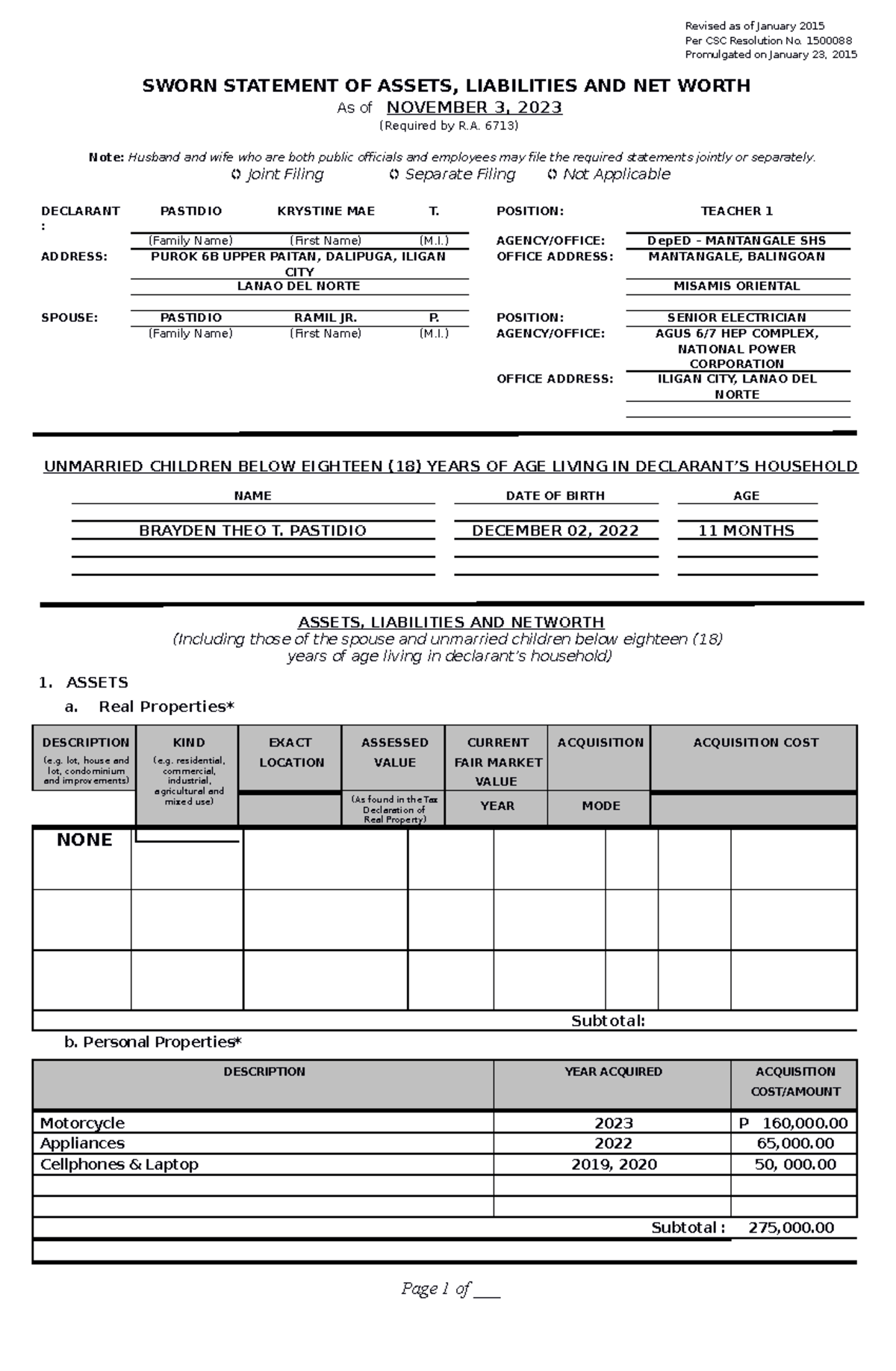 2015 SALN Form Nesly Copy - Revised as of January 2015 Per CSC ...