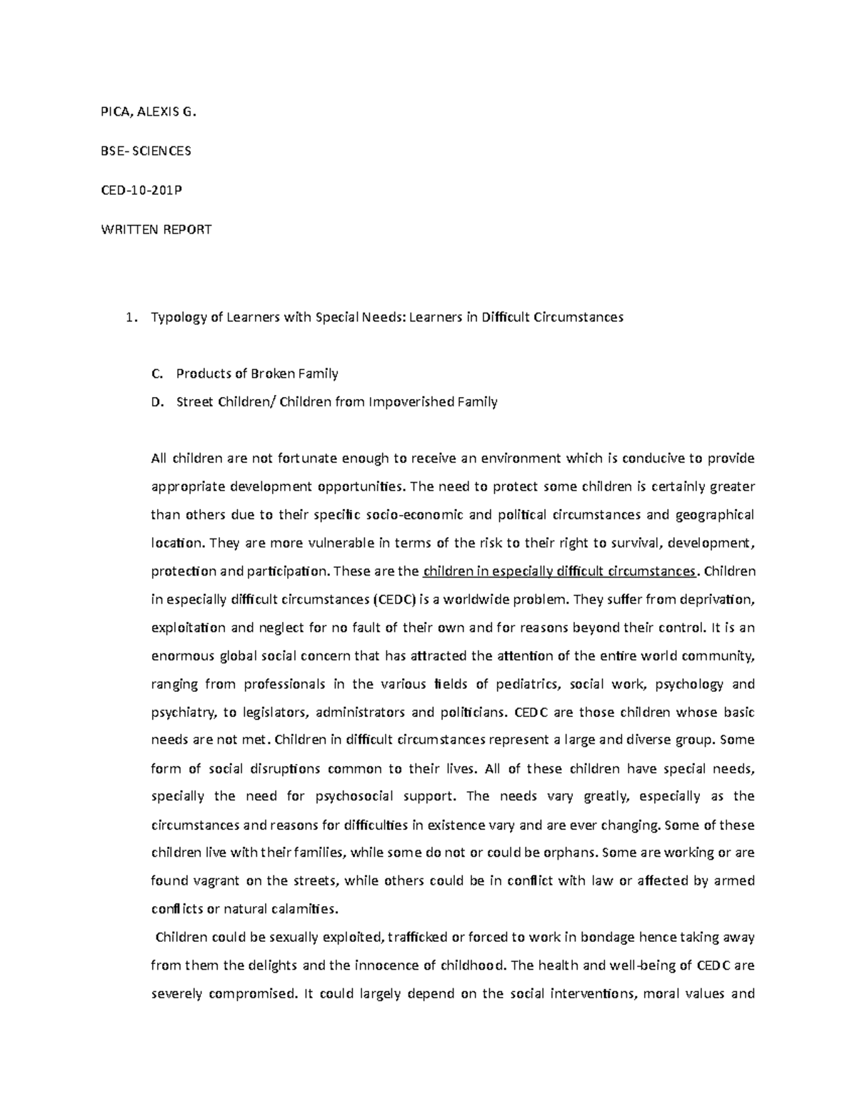 WRITTEN REPORT PROF ED - PICA, ALEXIS G. BSE- SCIENCES CED-10-201P ...
