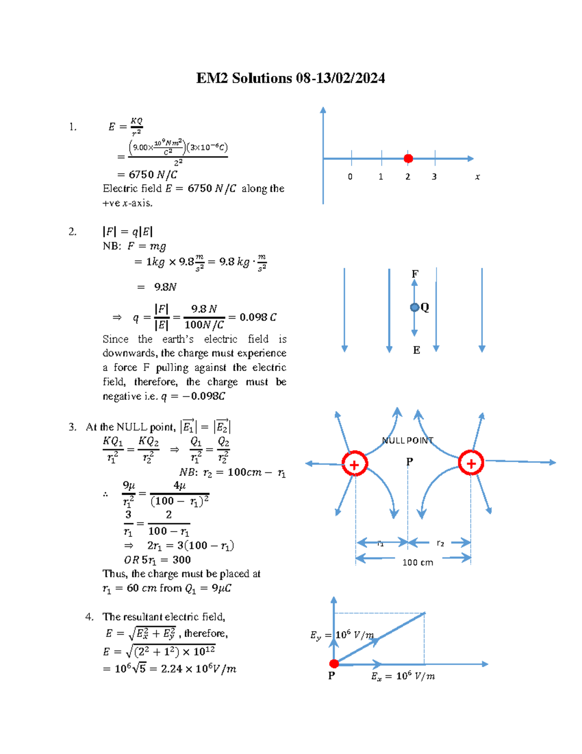 PHY122 EM2 2024 solns - EM2 Solutions 08 -1 3 /02/202 4 1. 𝐸 = 𝐾𝑄𝑟 2 ...
