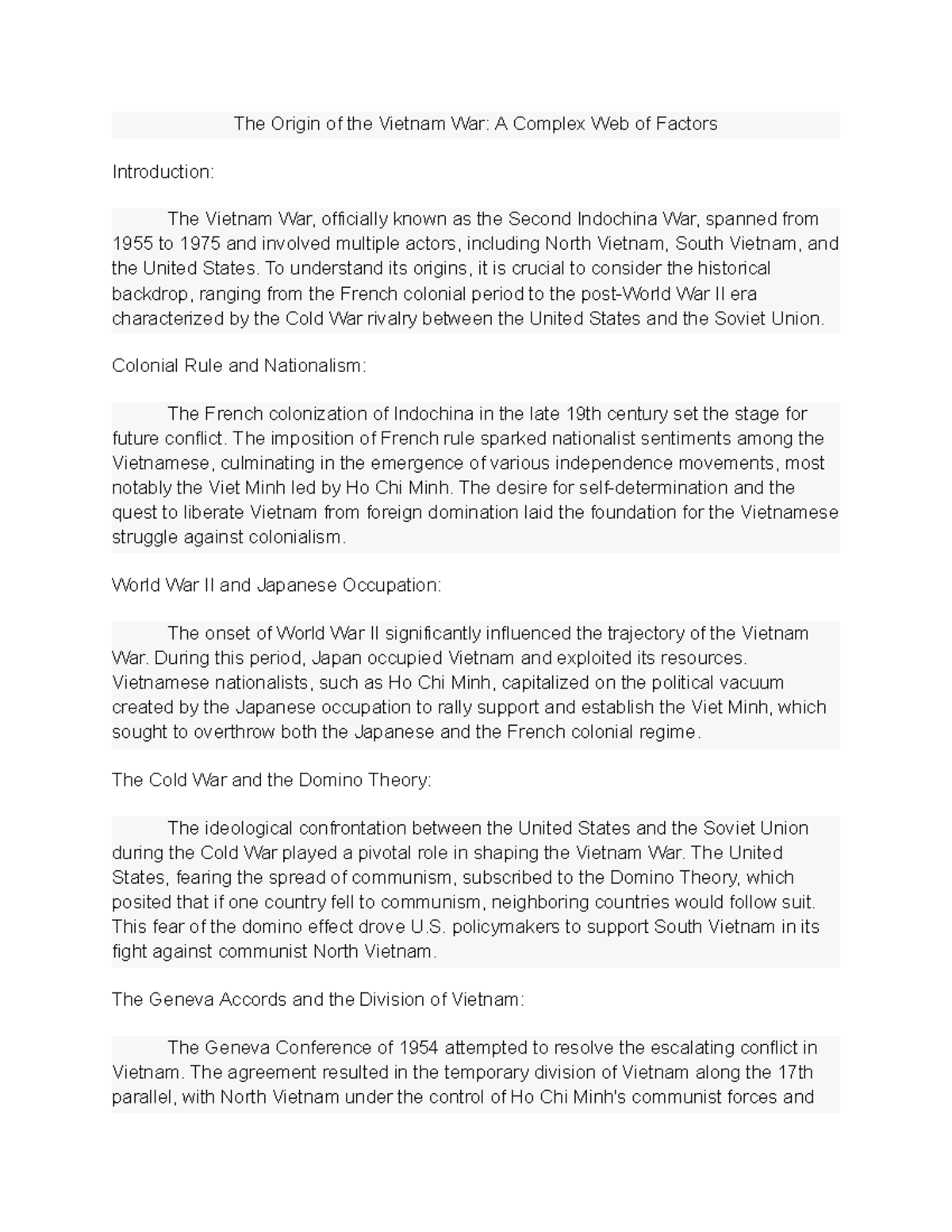 The Origin of the Vietnam War A Complex Web of Factors - The Origin of ...