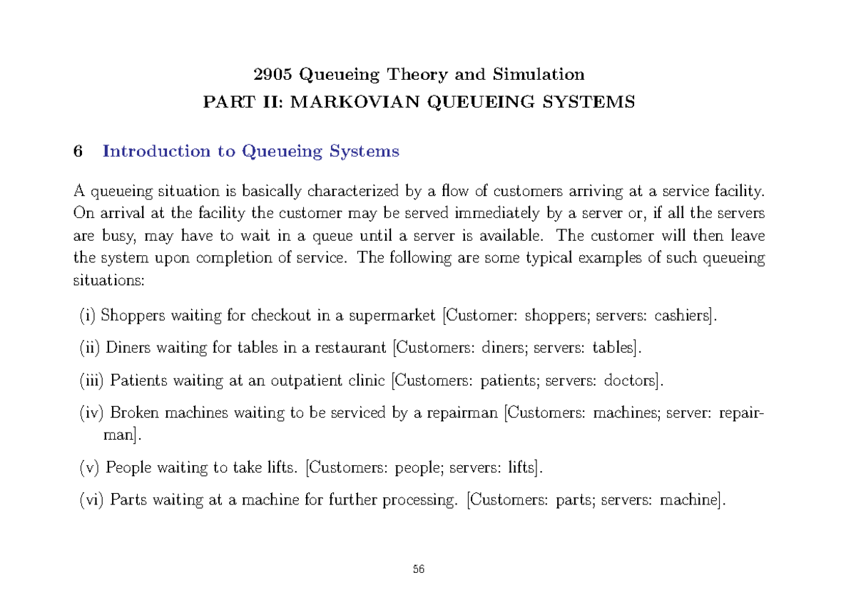 Qpart 2 Qthy2 2905 Queueing Theory And Simulation Part Ii Markovian Queueing Systems 6