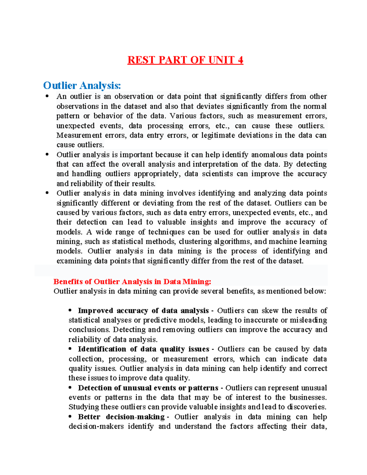 Outlier Analysis Rest Part Of Unit 4 Outlier Analysis An Outlier Is An Observation Or Data