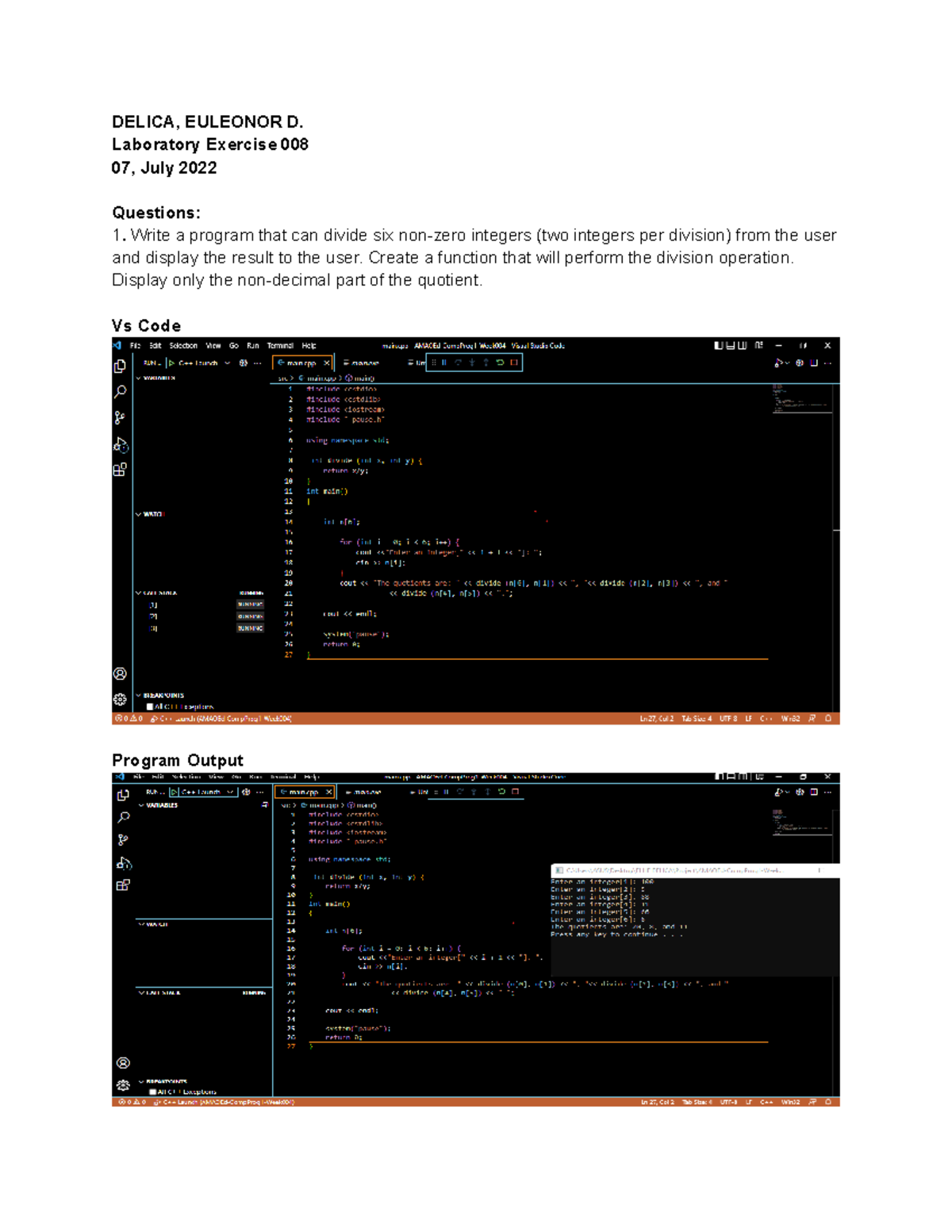 Delica, Euleonor - Laboratory Exercise 008 - DELICA, EULEONOR D ...