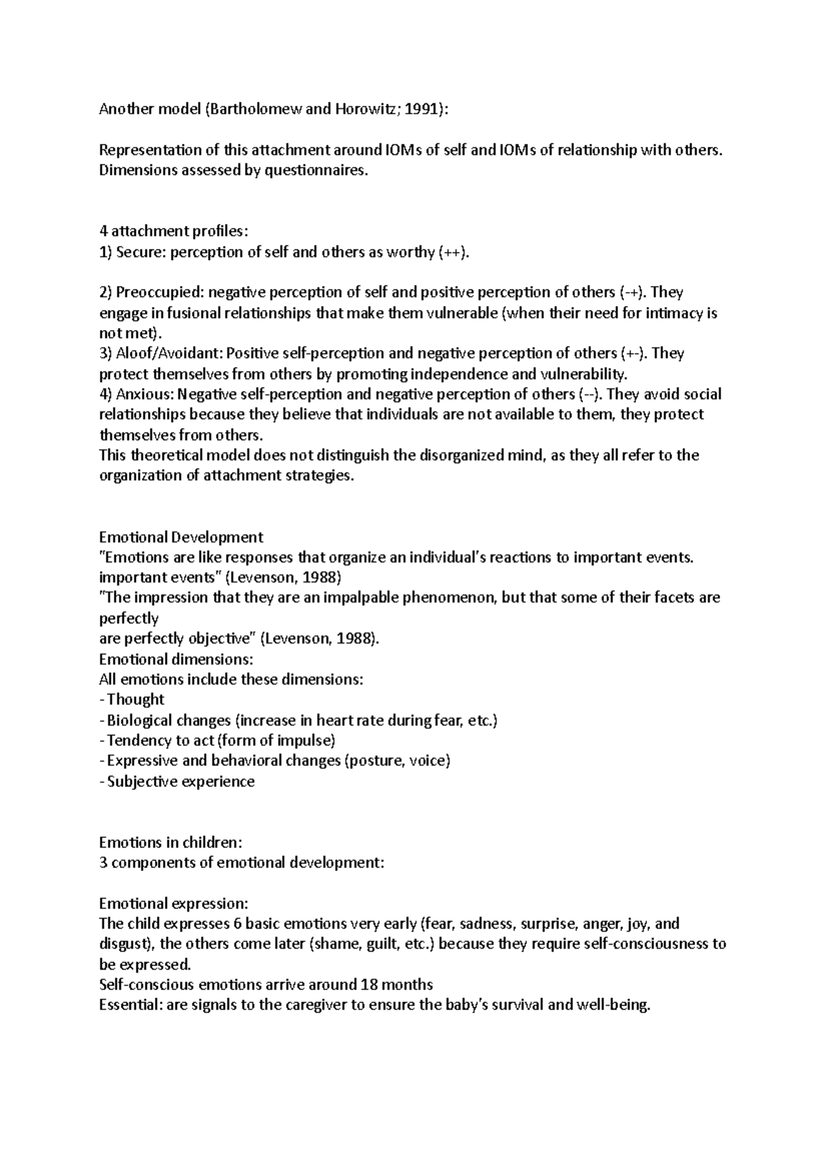 Another model - Psychology - Another model (Bartholomew and Horowitz ...