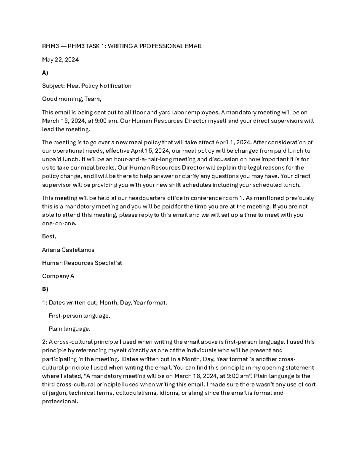 TASK 1 Writing A Professional Email - RHM3 — RHM3 TASK 1: WRITING A ...