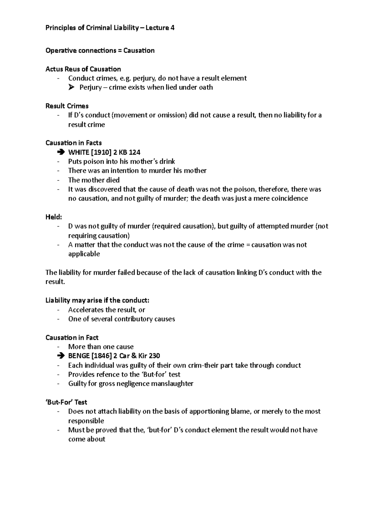 Principles of Criminal Liability - Lecture 4 - perjury, do not have a ...