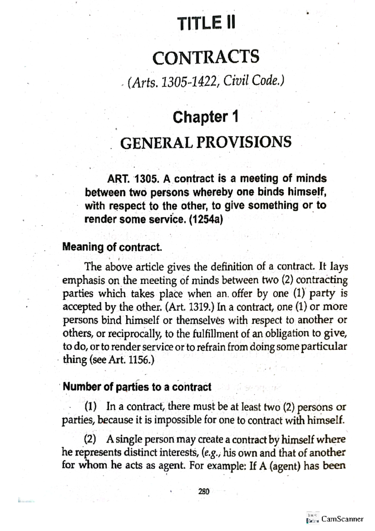 LAW Contract 1-3 - TITLE II CONTRACTS (Arts. Civil Code.) Chapter 1 GENERAL PROVISIONS ART. 1305 ...