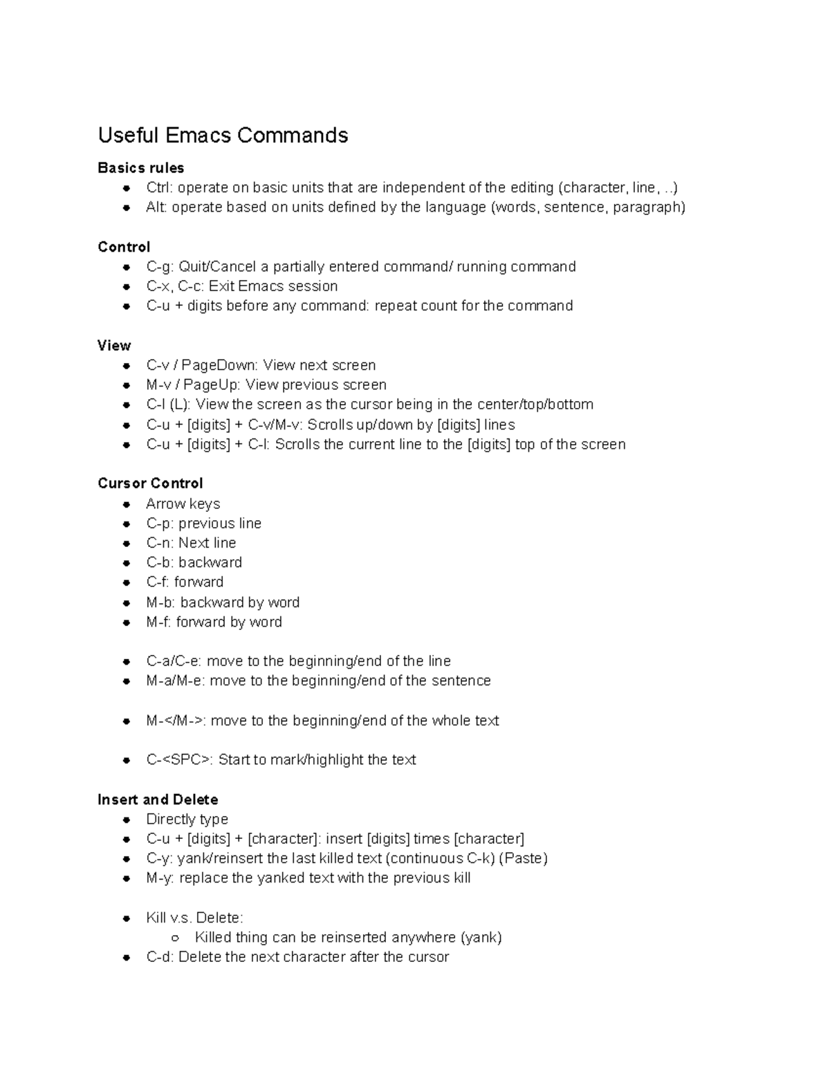Emacs Commands Useful Emacs Commands Basics Rules Ctrl Operate On 3173